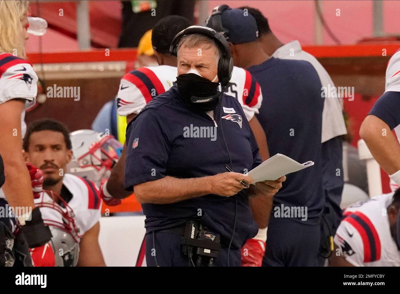 New England Patriots head coach Bill Belichick watches against the ...