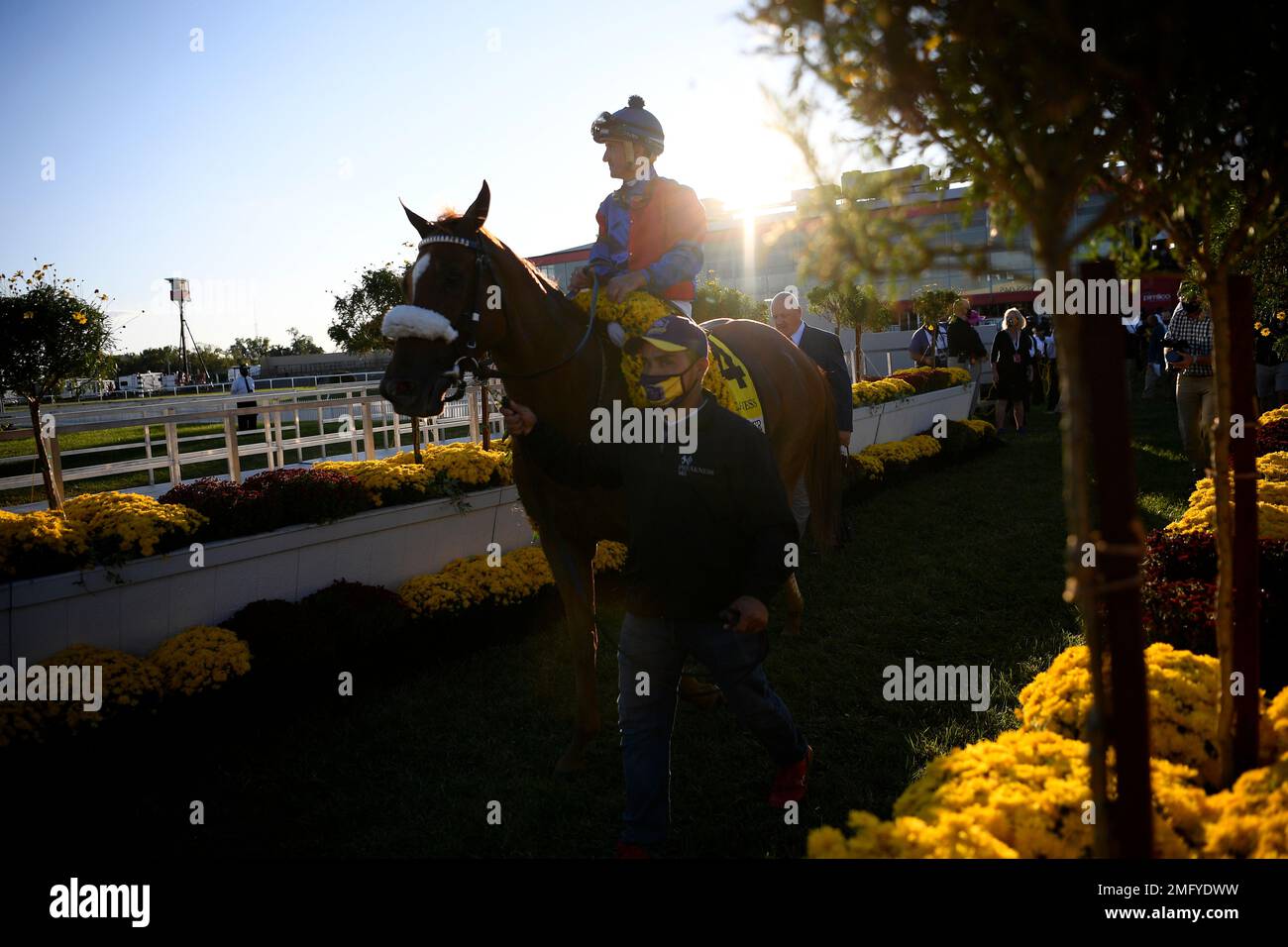 Swiss Skydiver, with Robby Albarado aboard, is led to the winner's ...