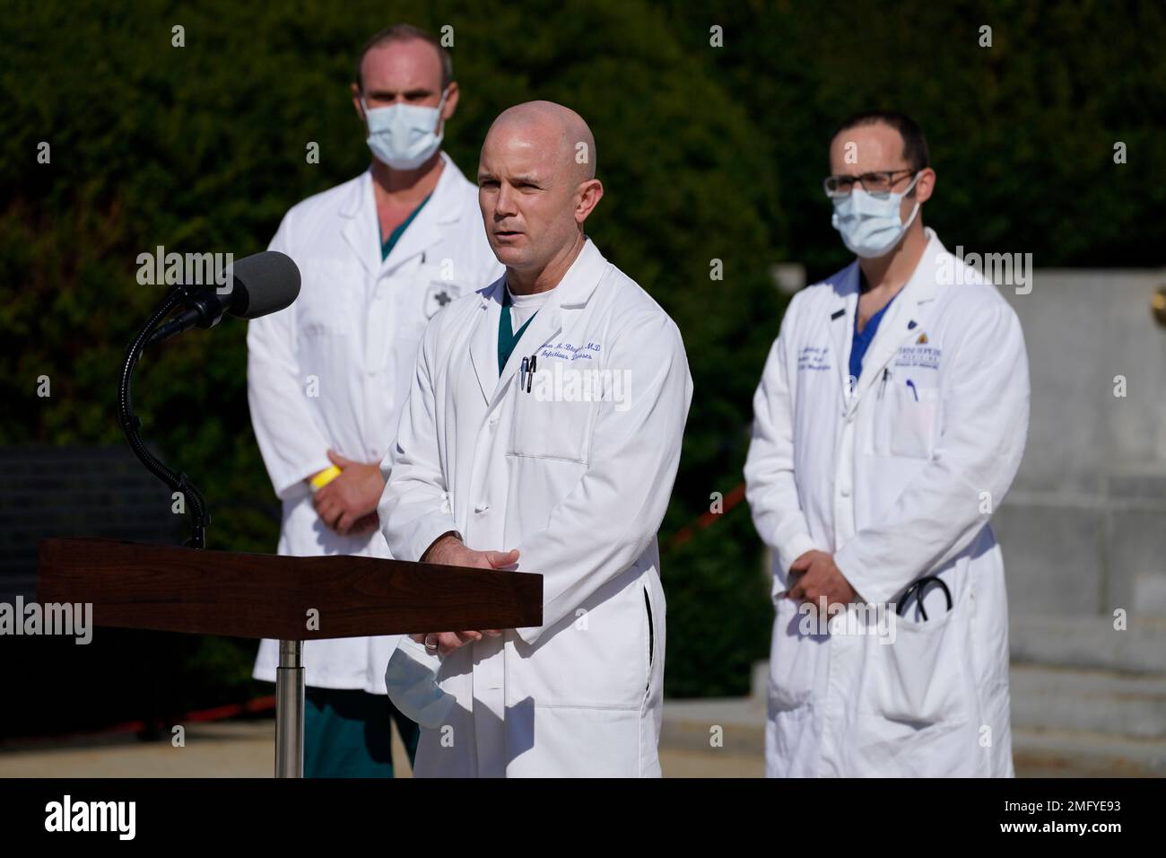 Dr. Jason Blaylock, talks with reporters at Walter Reed National ...