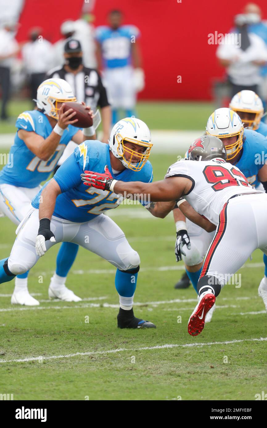 Los Angeles Chargers offensive guard Ryan Groy (72) prepares to Tampa ...