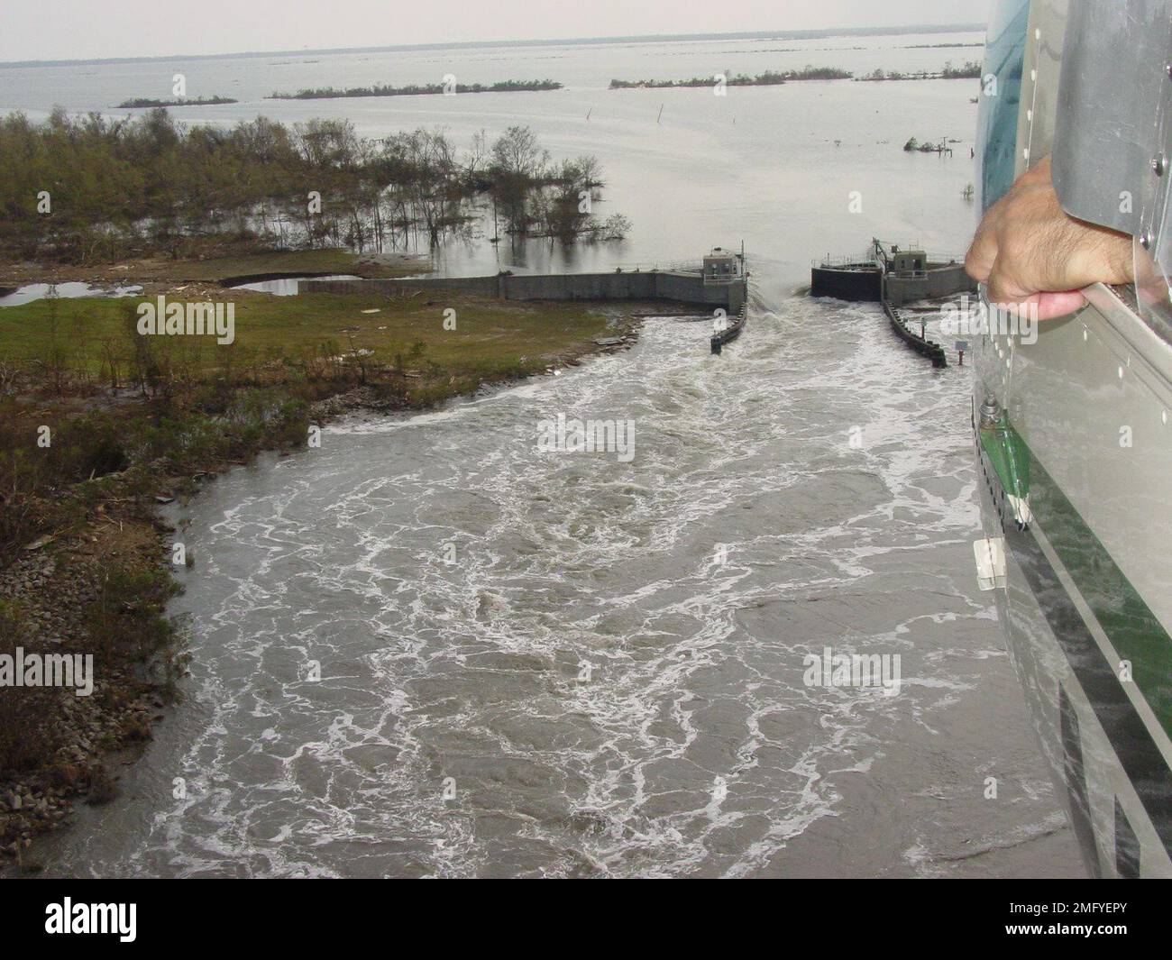 Aftermath - Aerial - 26-HK-330-65. MRGO lock damage. Hurricane Katrina ...