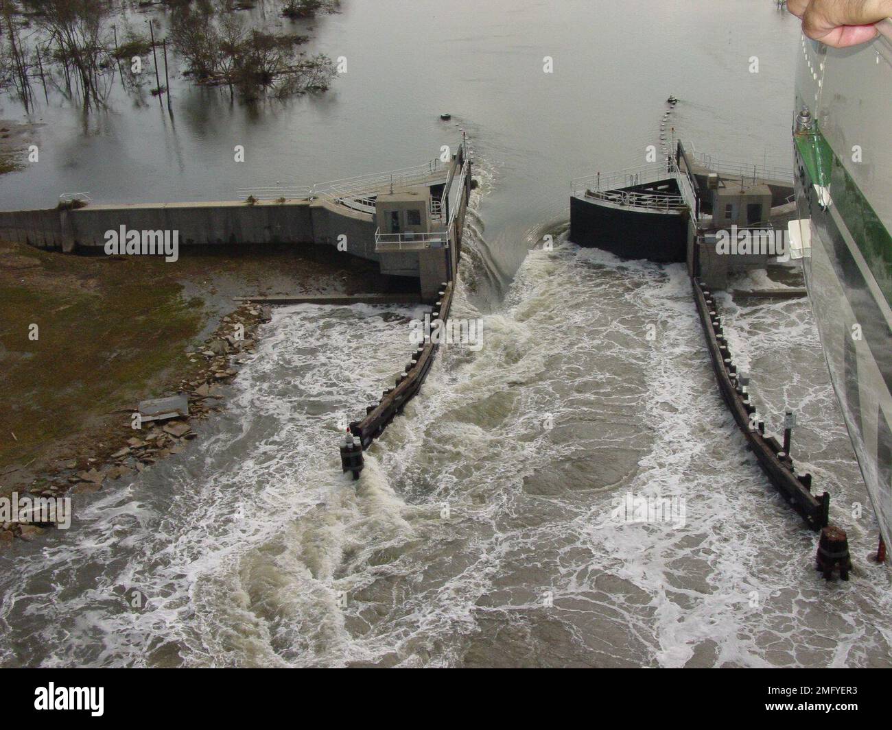 Aftermath - Aerial - 26-HK-330-64. MRGO lock damage. Hurricane Katrina ...