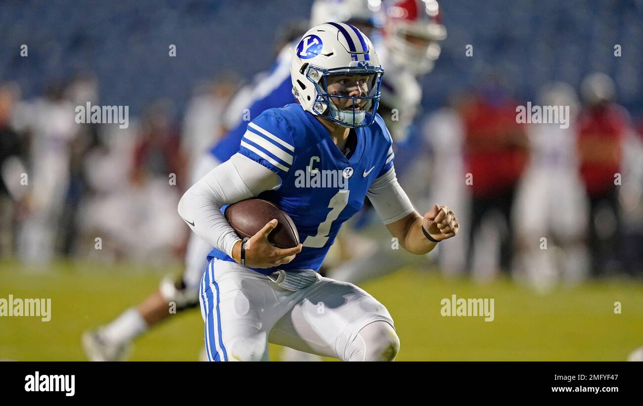 BYU quarterback Zach Wilson (1) carries the ball before scoring against ...