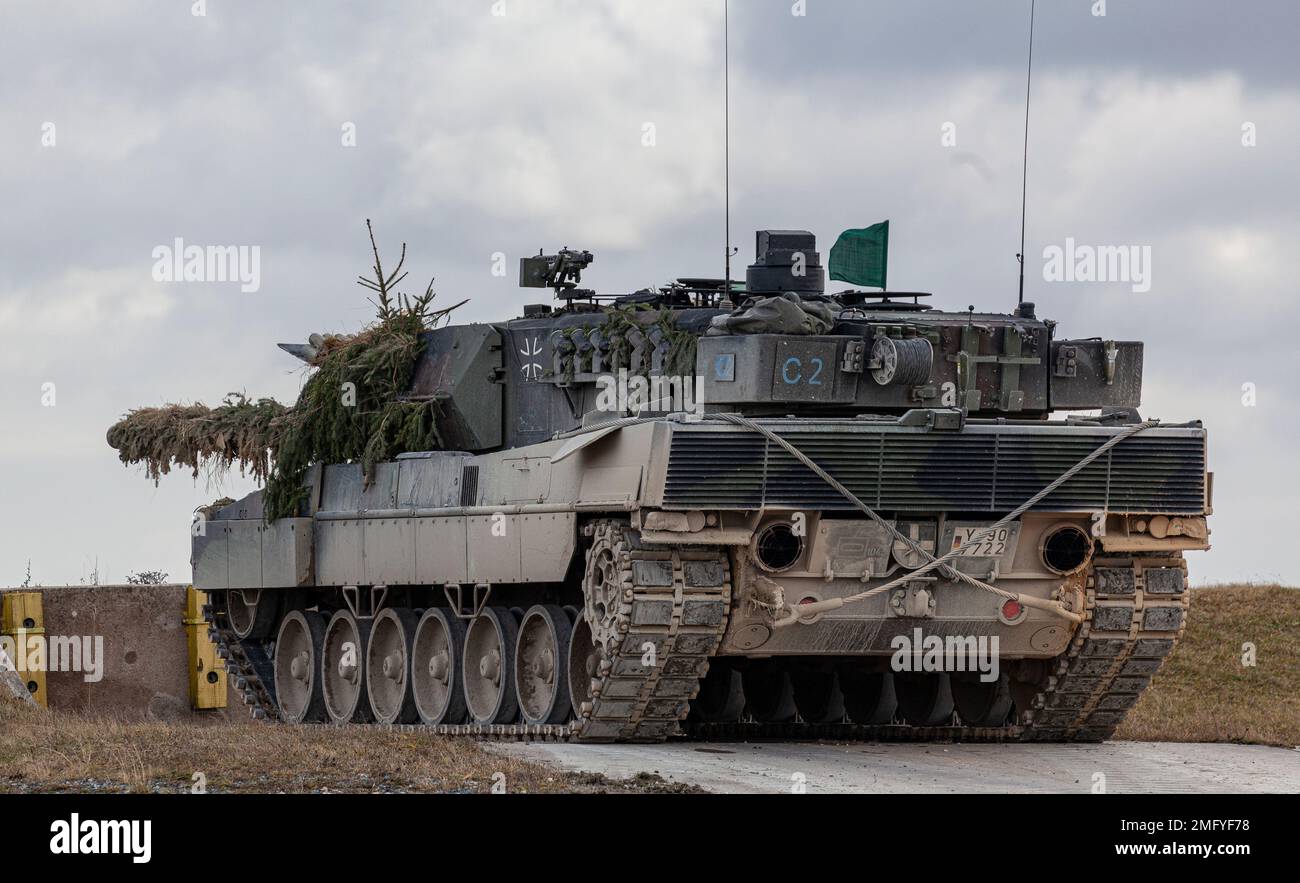Leopard II tanks in Grafenwoehr training area participating in a joint ...