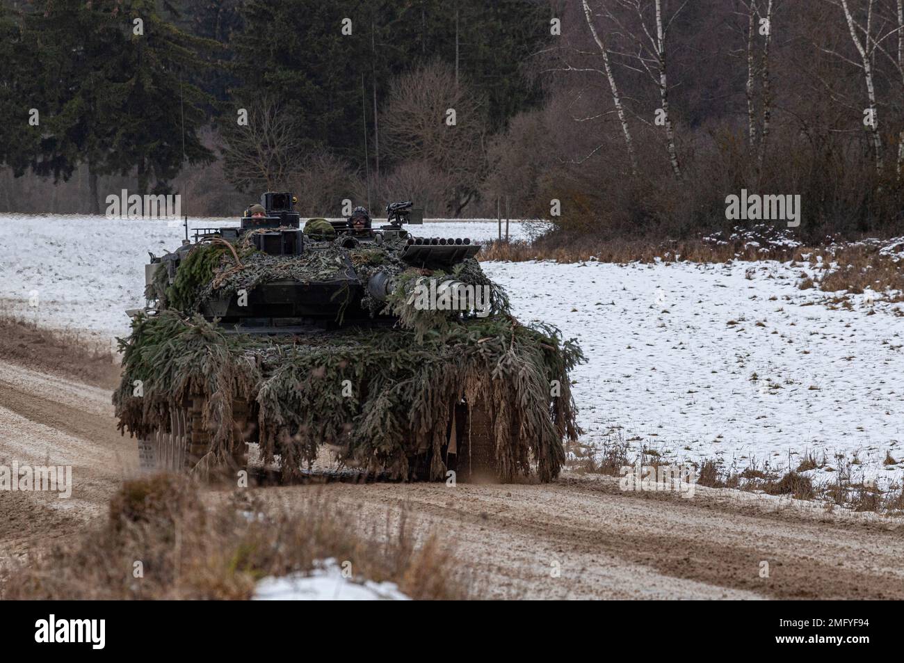 Leopard II tanks in Grafenwoehr training area participating in a joint ...