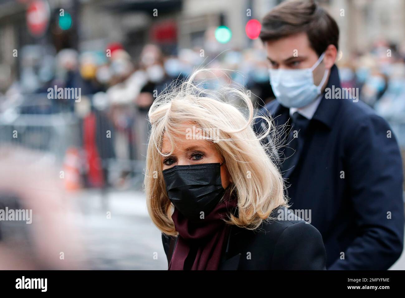 French First Lady Brigitte Macron arrives for the funeral ceremony of ...