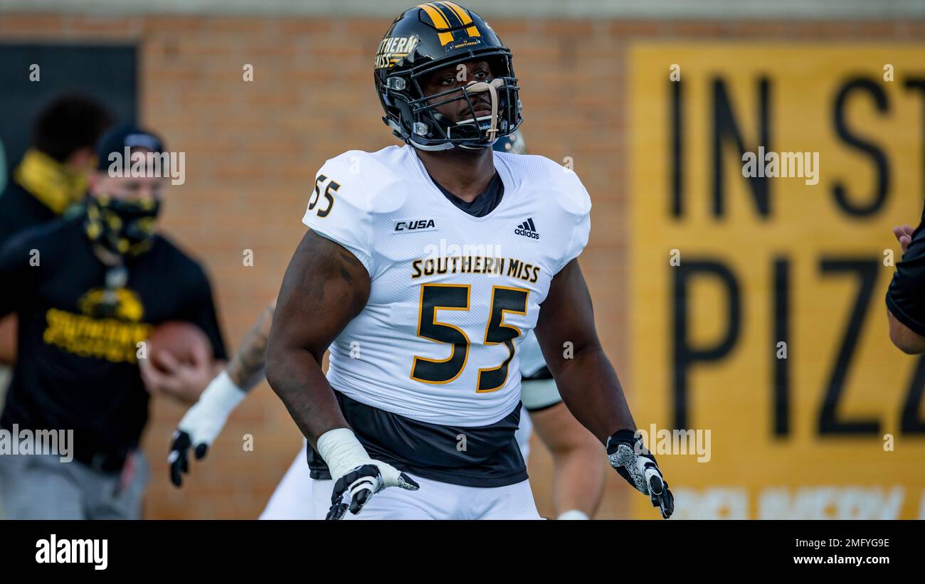 Southern Miss offensive lineman Paul Gainer Jr. (55) warms up before an ...