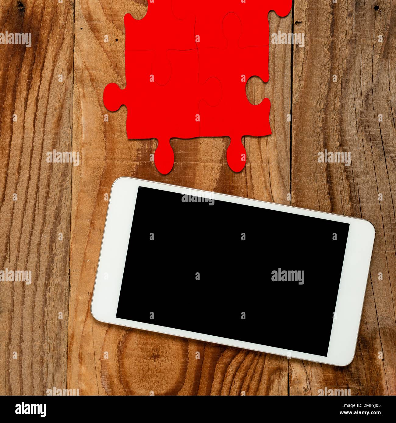 Mobile Phone With Important Message On Desk With Empty Red Puzzels And ...