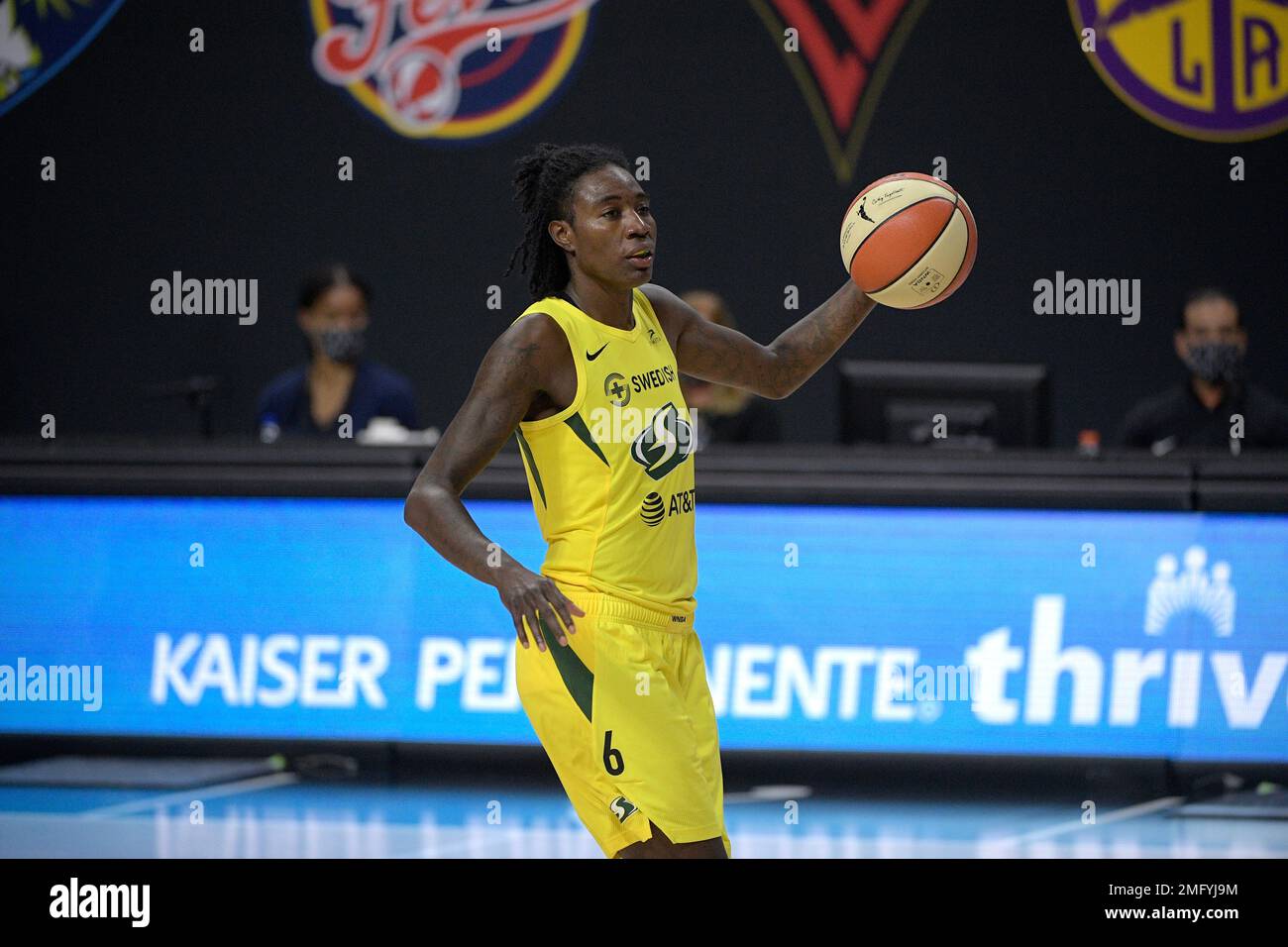 Seattle Storm forward Natasha Howard (6) brings the ball up the court ...