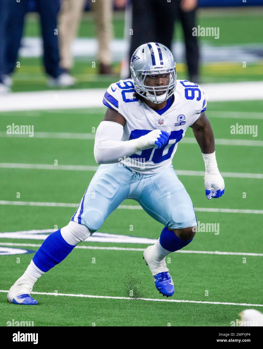 Dallas Cowboys defensive end DeMarcus Lawrence (90) defends during an ...