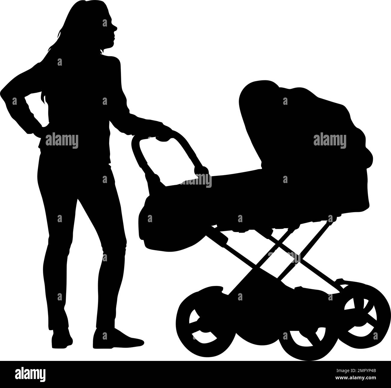 Silhouettes walkings mothers with baby strollers on a white background ...