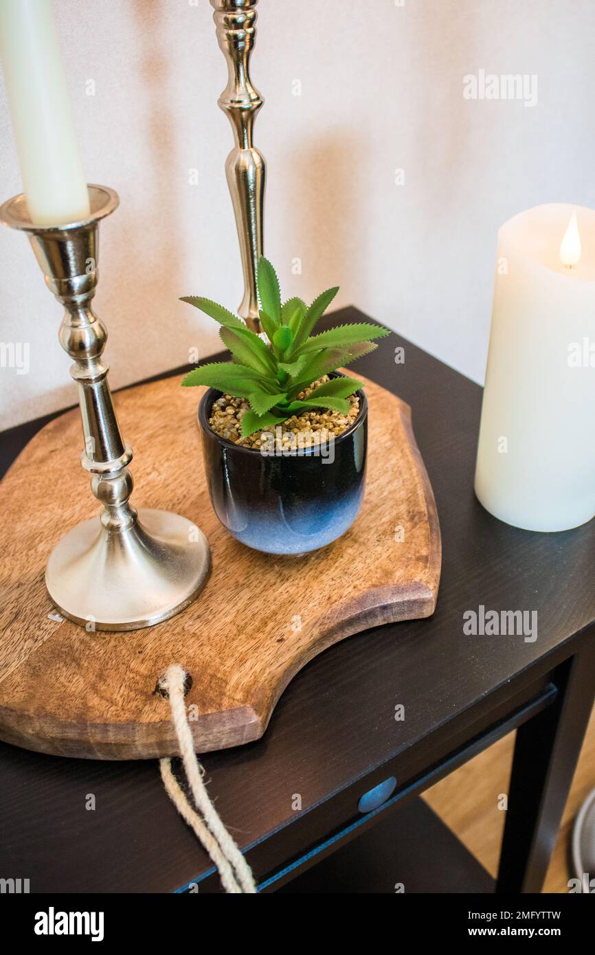 Interior Design with Candles and Plants Stock Photo - Alamy