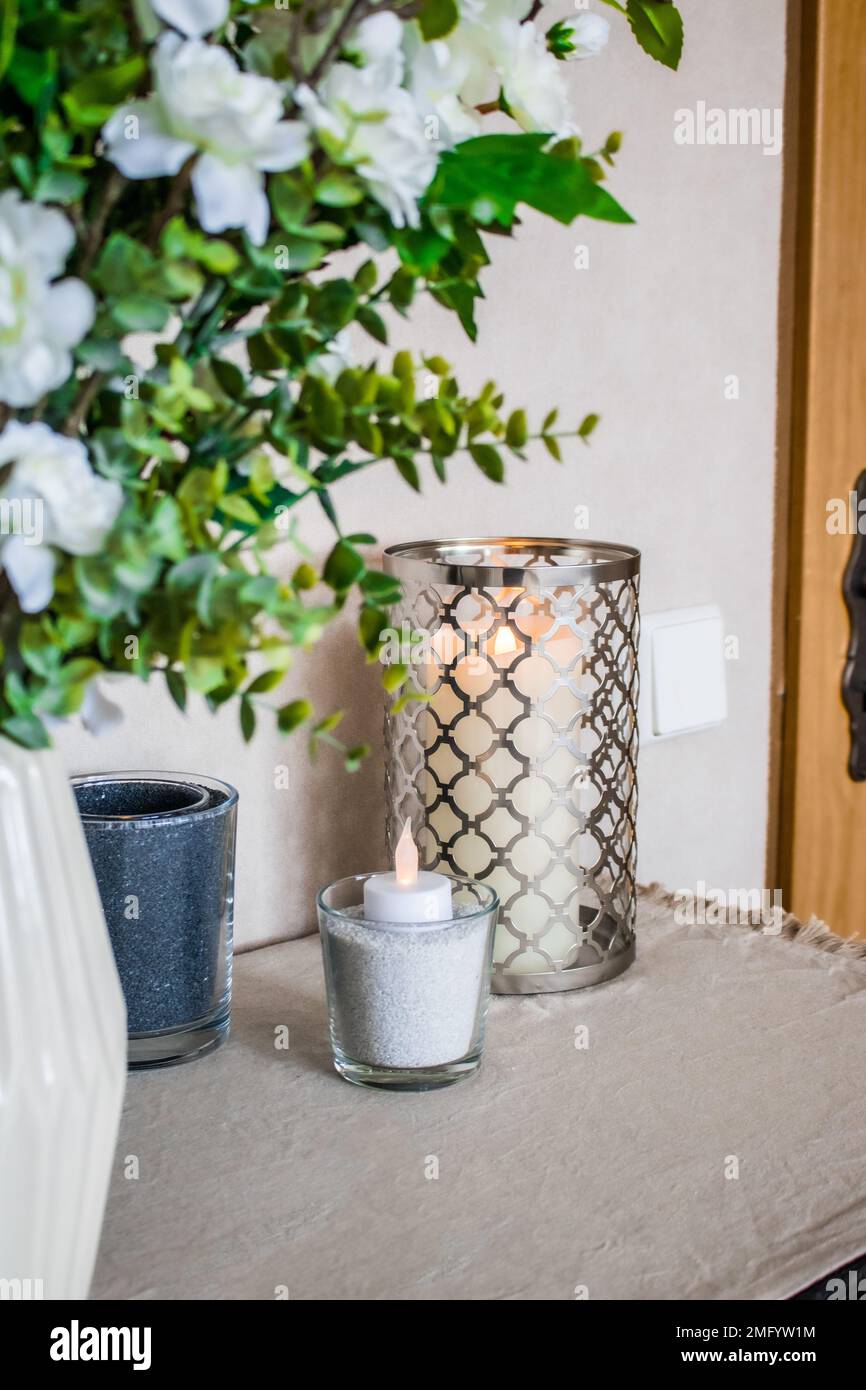 Interior Design with Candles and Plants Stock Photo - Alamy