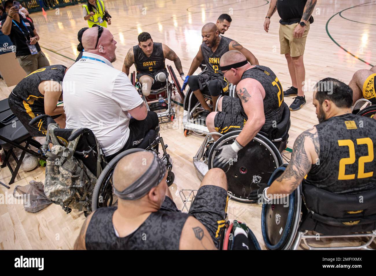Team Army gets pumped up while competing in a wheelchair rugby match ...