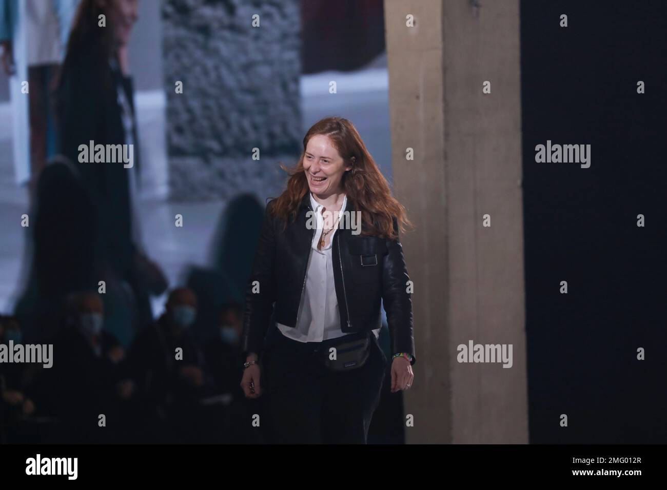 Designer Nadege Vanhee-Cybulski acknowledges applause after the Hermes ...