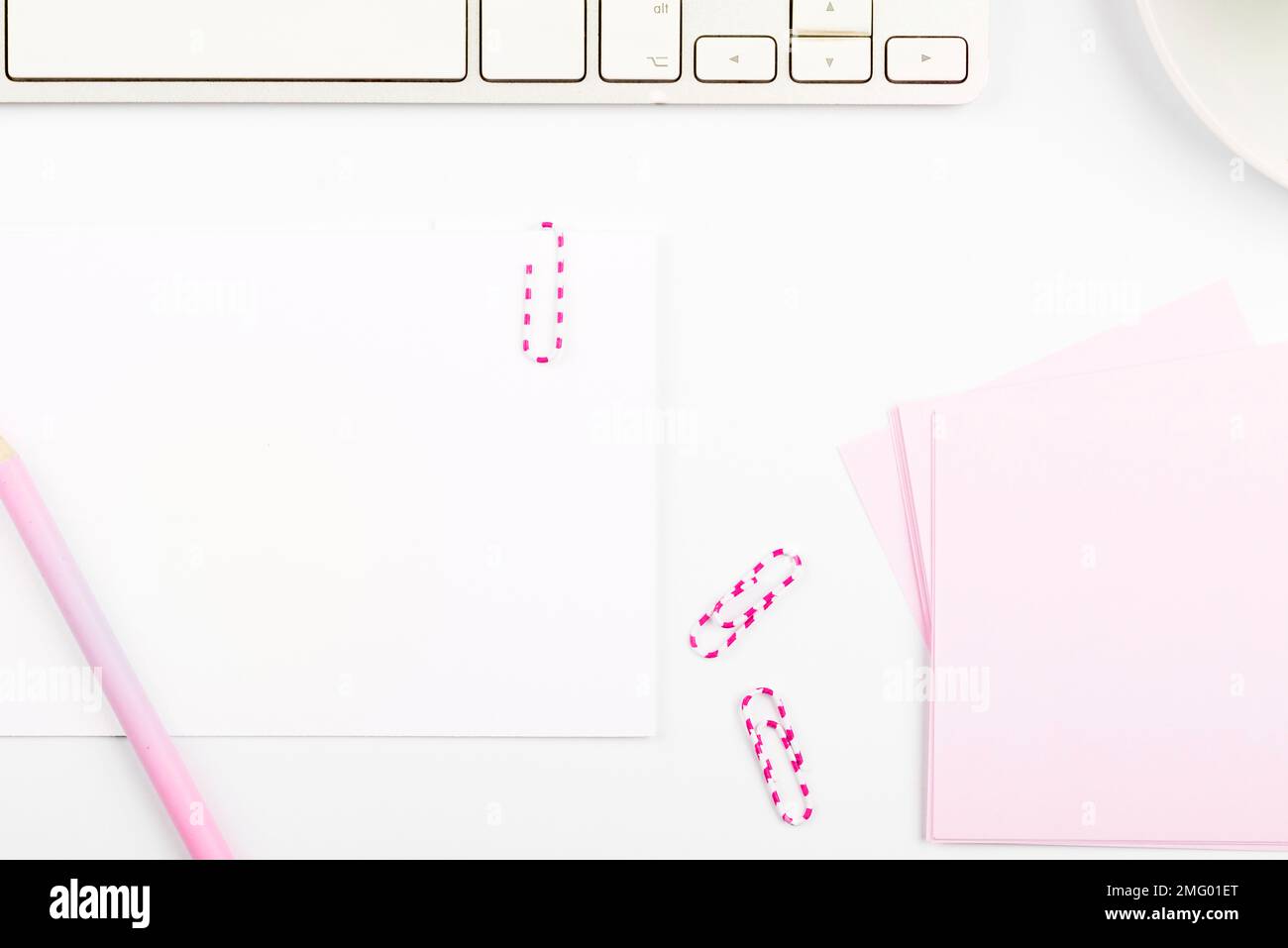 Notebook and Colored Papers Stickers Lying On White Desk. Multiple ...