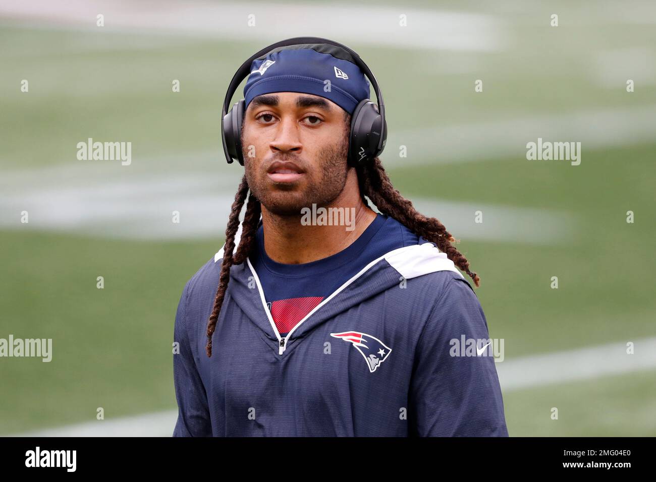 New England Patriots cornerback Stephon Gilmore before an NFL football ...