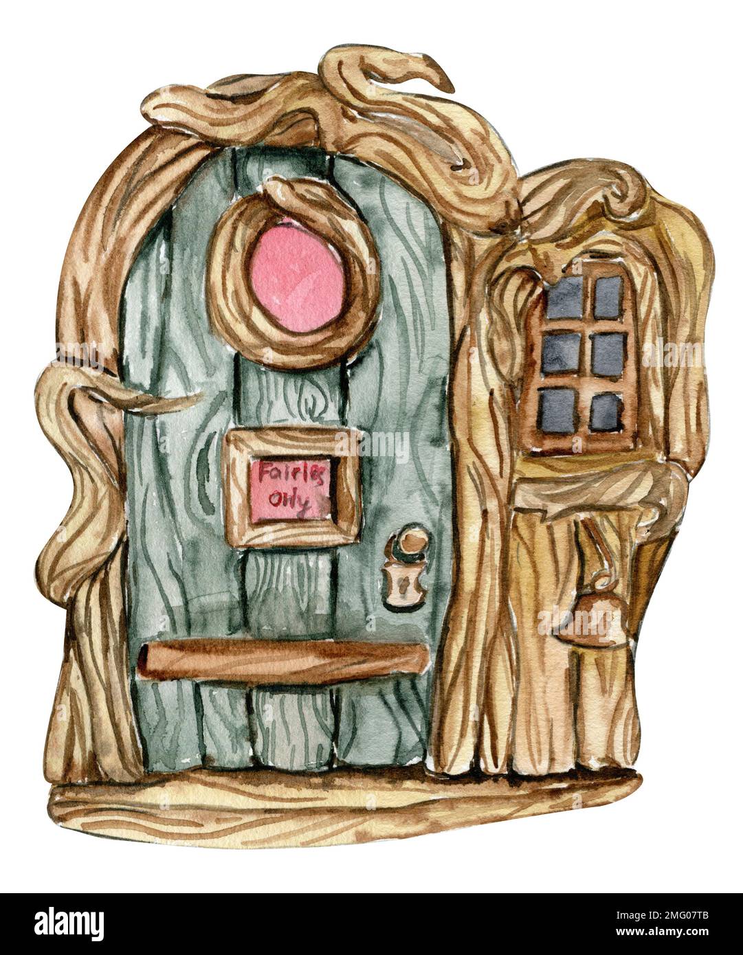 Watercolor cartoon house door for fairy. Cute hand painted fairy tale ...