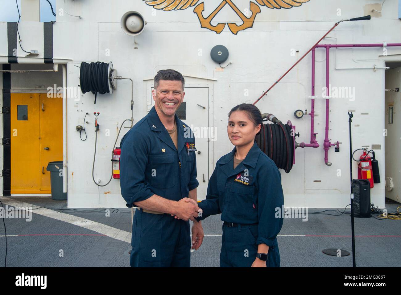 PHILIPPINE SEA (Aug. 20, 2022) – Capt. Jeffrey Feinberg, commanding officer of USNS Mercy (T-AH ...