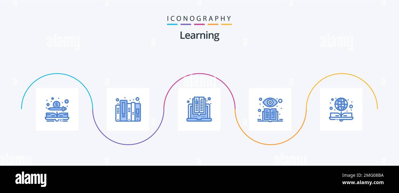 Learning Blue 5 Icon Pack Including globe. book. book. supervised ...
