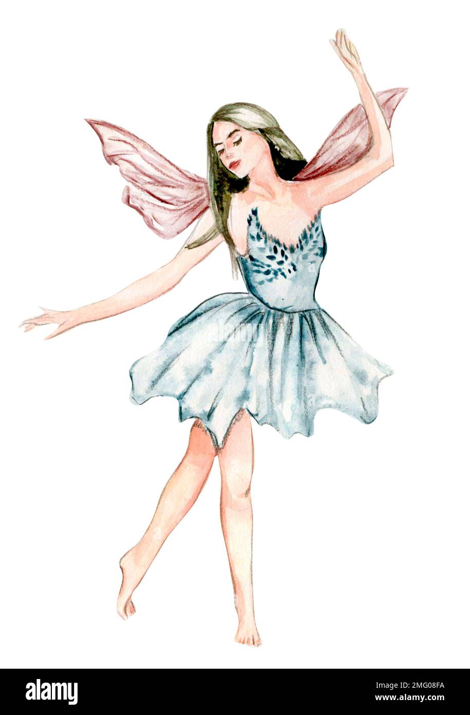 Watercolor cartoon fairy with magic wings. Watercolor hand draw fairy ...