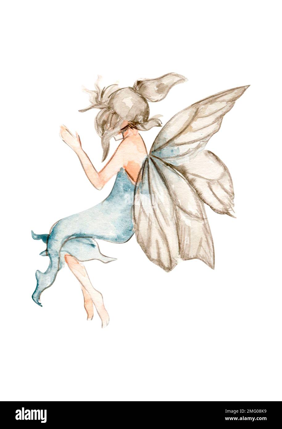 Watercolor cartoon fairy with magic wings. Watercolor hand draw fairy ...
