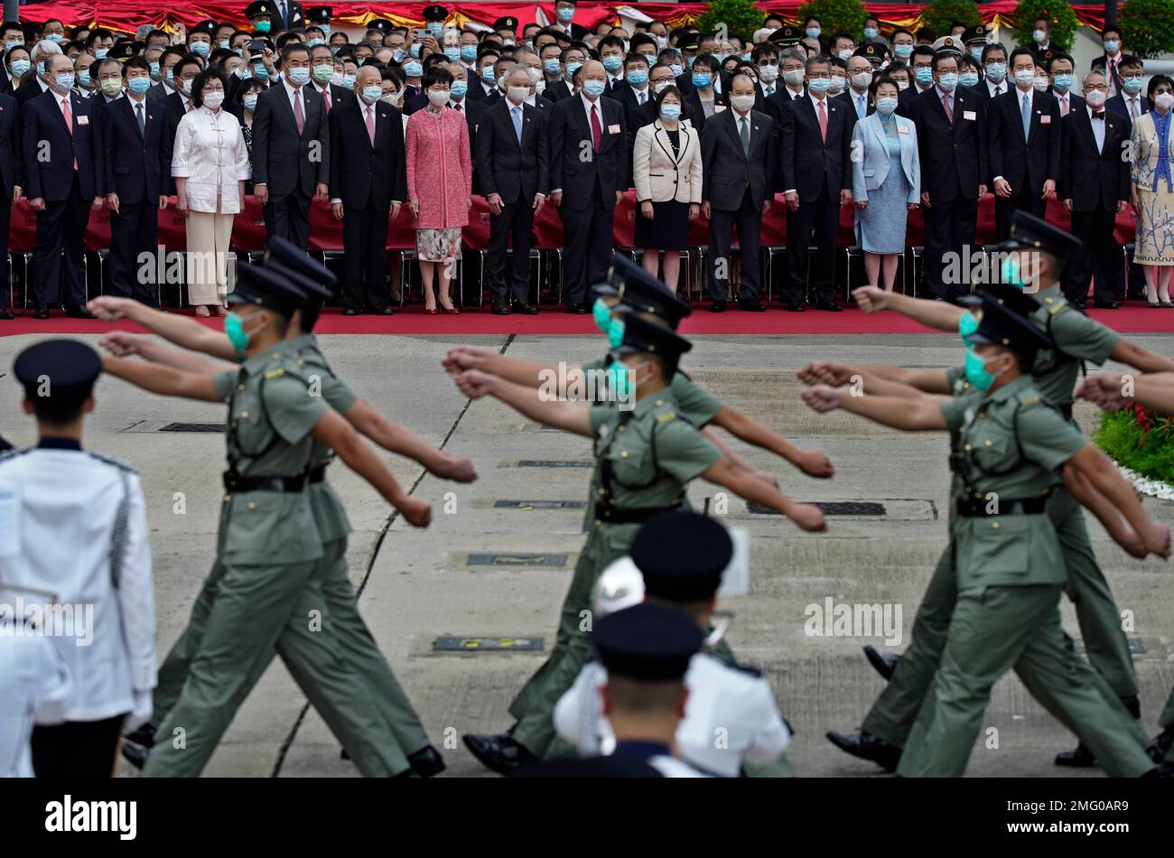 Memebers of honor guards march as Hong Kong Chief Executive Carrie Lam ...