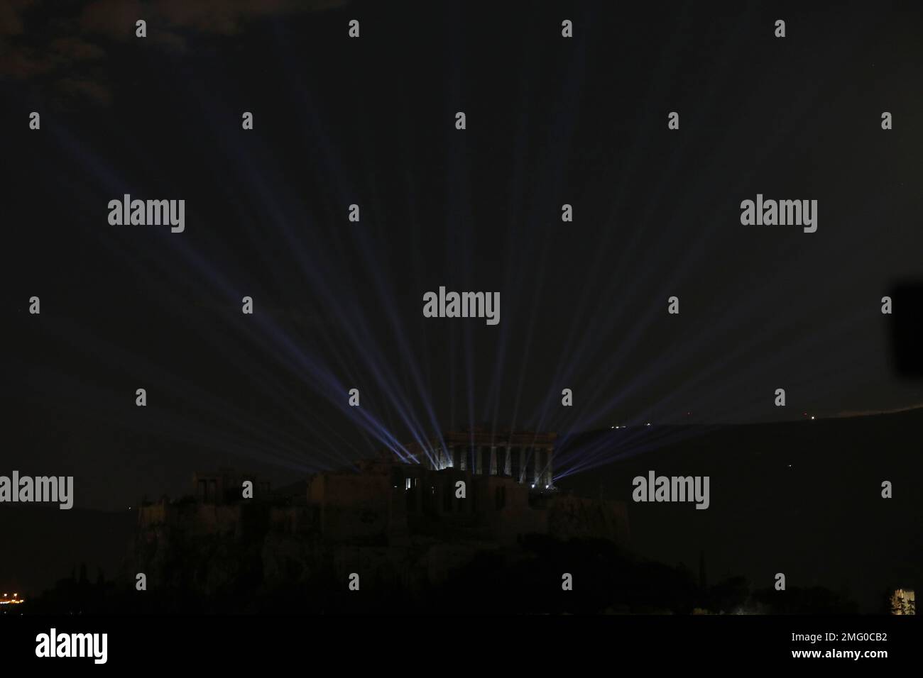 A new lighting system illuminates the Parthenon temple atop of the ...