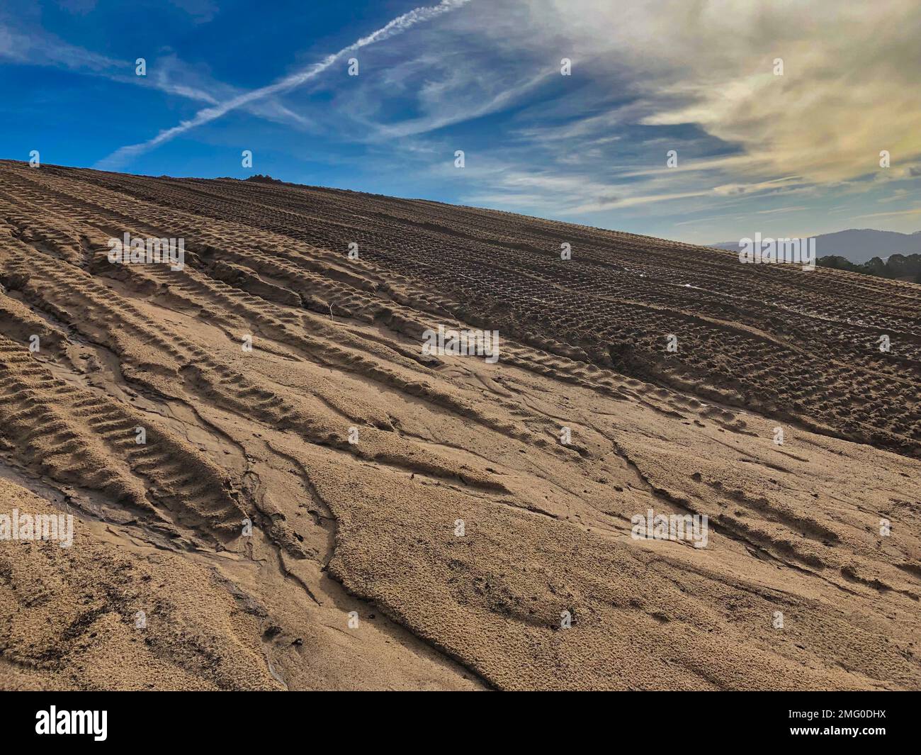 Monterey Peninsula, CA., USA 18th January, 2023 Tractor and tyre marks ...