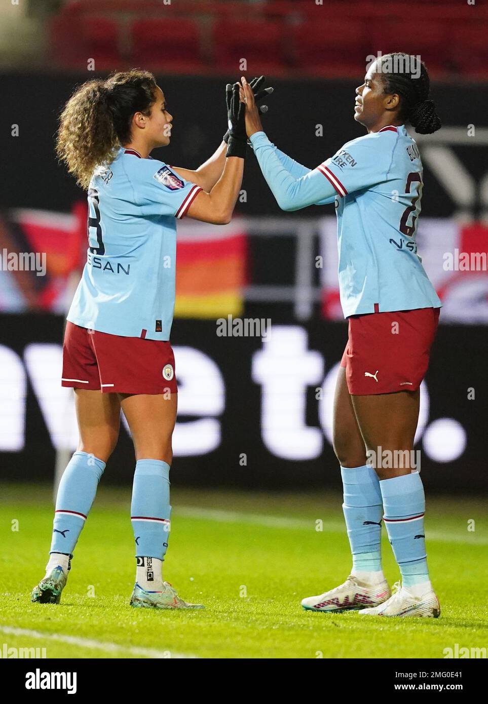 Manchester City's Khadija Shaw (right) celebrates scoring her sides ...