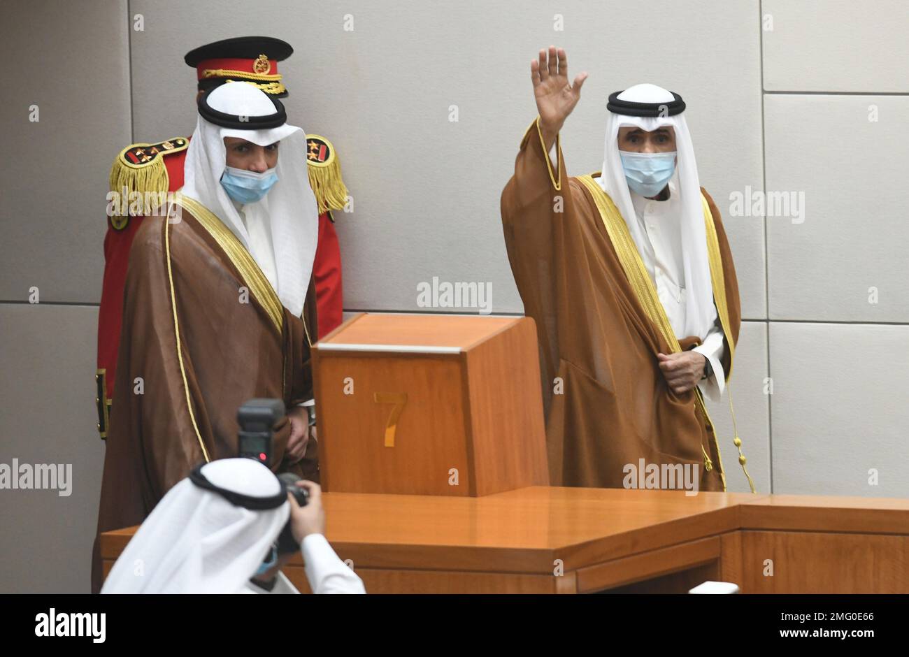 The new Emir of Kuwait Sheikh Nawaf Al Ahmad Al Sabah, waves after he ...