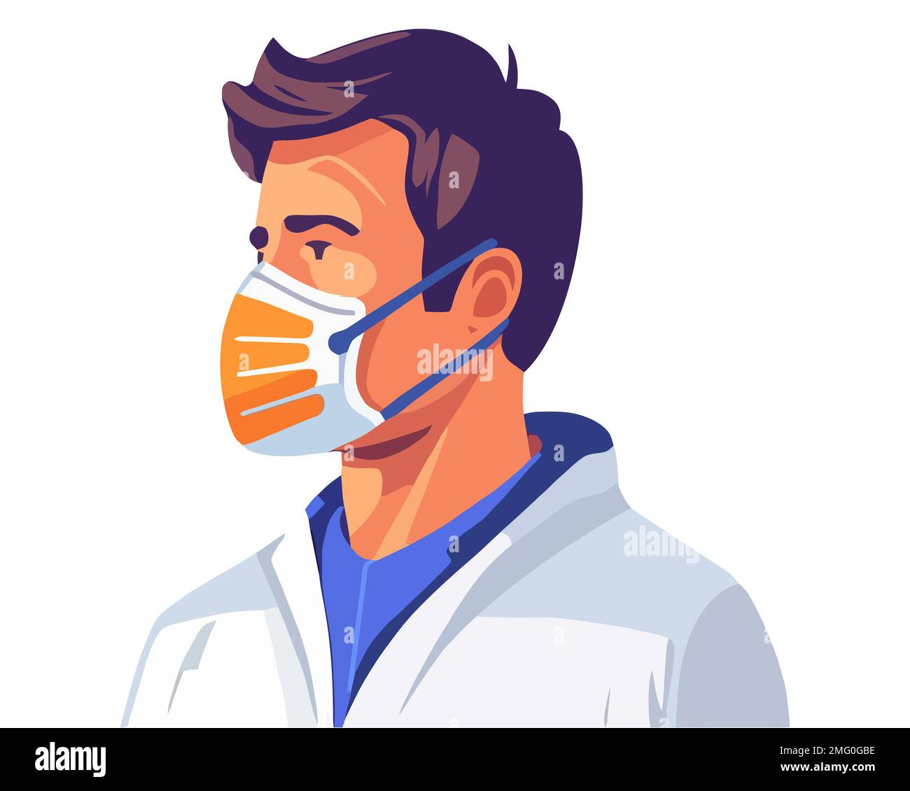 realistic man in medical mask and white coat. flat vector illustration ...
