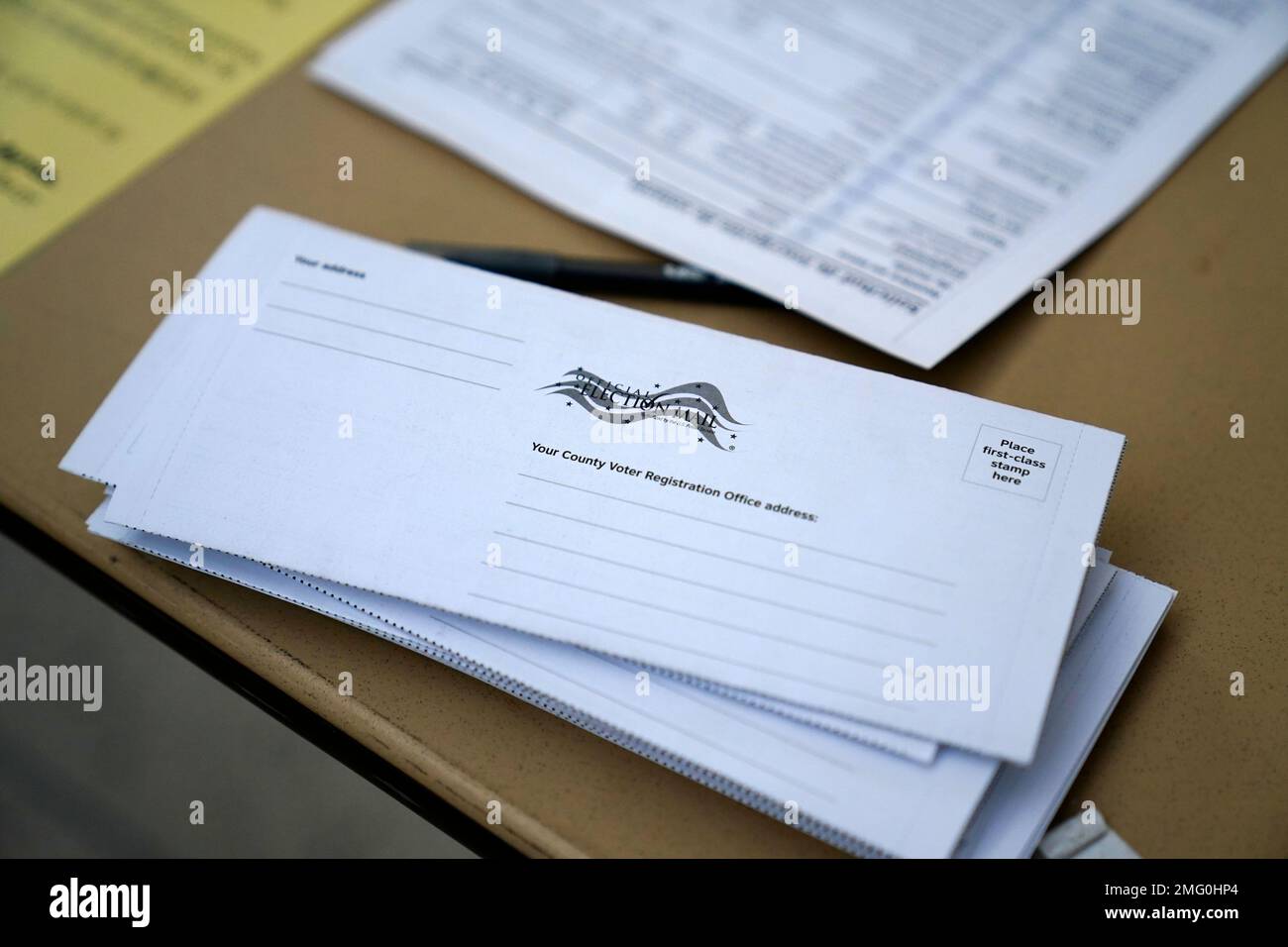 Envelopes are seen at a satellite election office at Temple University ...