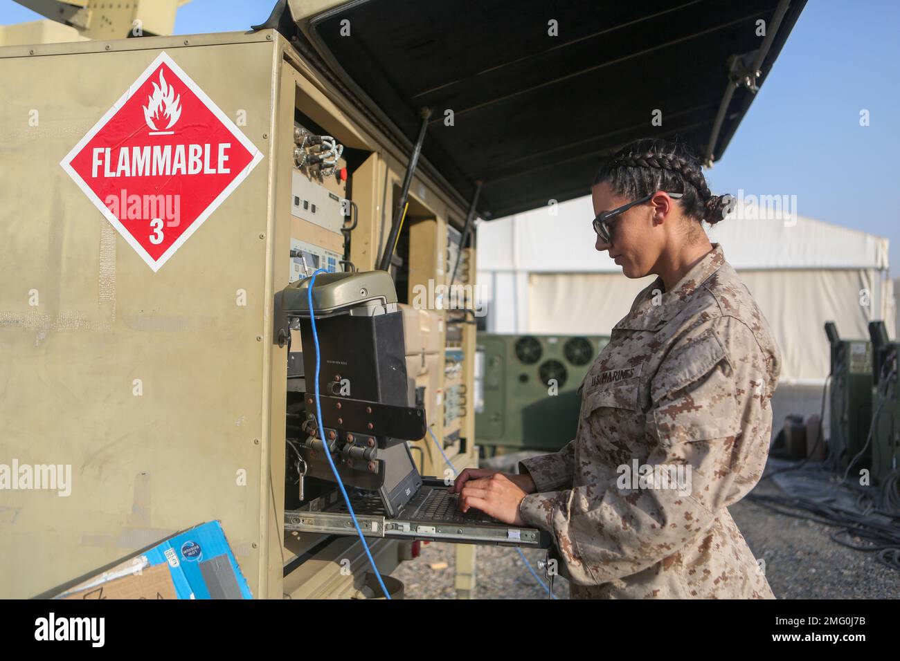 U.S. Marine Corps Lance Cpl. Rachel Goldberg, a satellite operator with ...