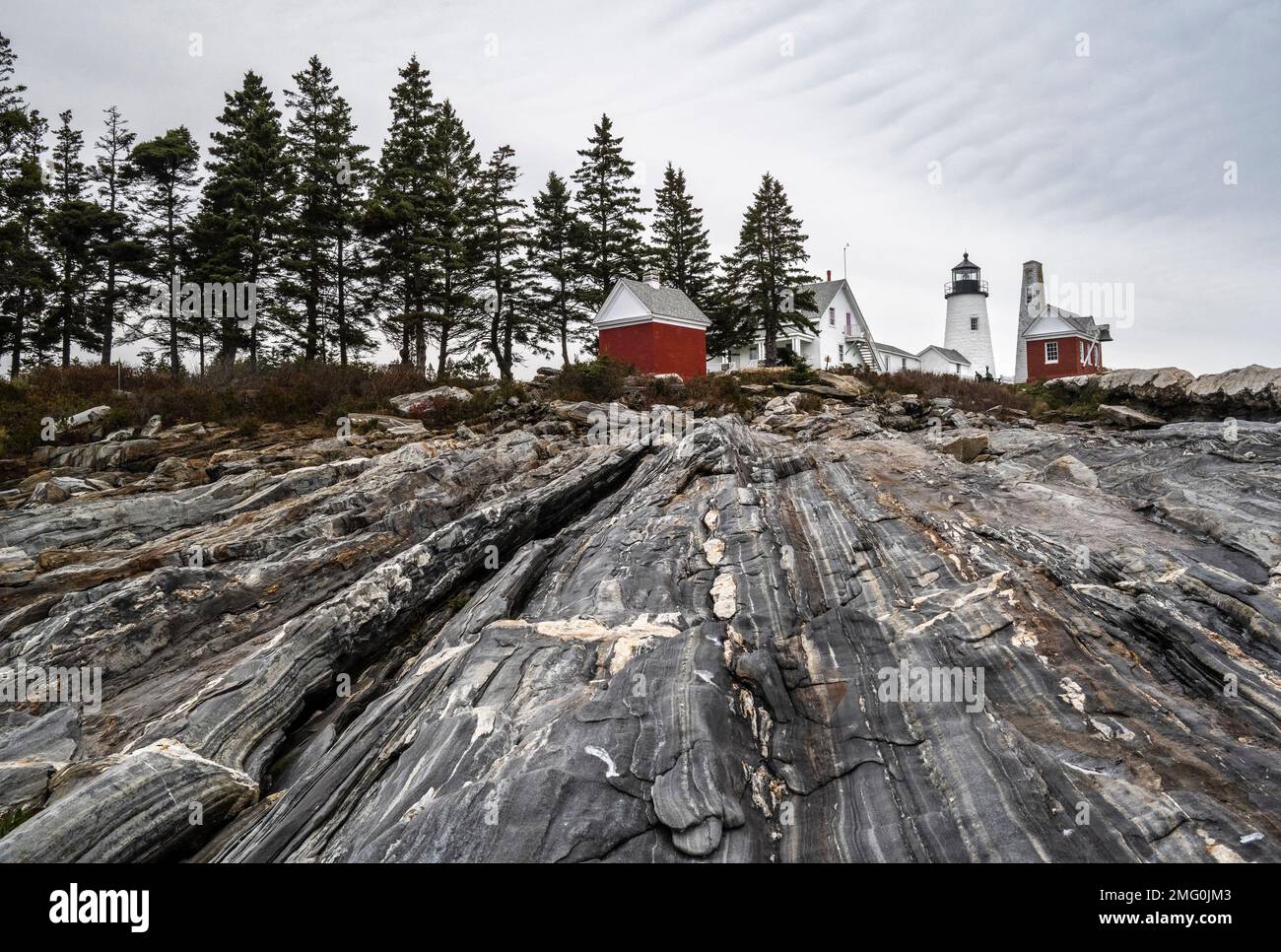 Pemaquid Point Lighthouse taken from the rock shore in Maine Stock ...