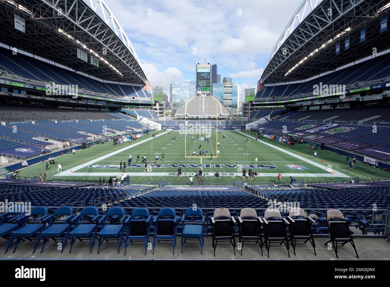 Seattle Seahawks and Dallas Cowboys warm up at CenturyLink Field before ...