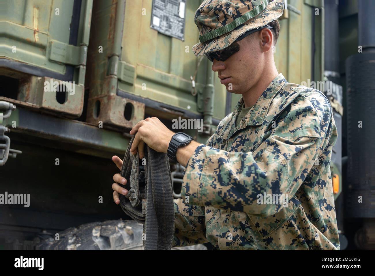 U.S. Marine Corps Lance Cpl. Hunter Frew, a motor vehicle operator with ...