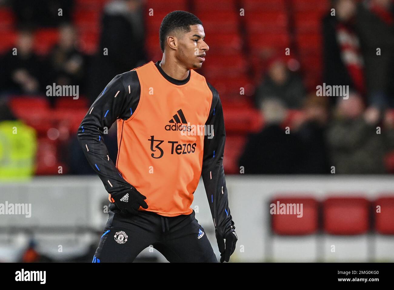 Marcus Rashford #10 of Manchester United in the pregame warmup session during the Carabao Cup ...