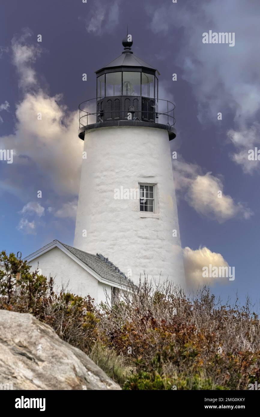Pemaquid Point Lighthouse taken from the rock shore in Maine Stock ...