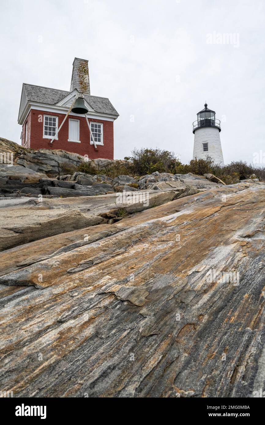 Pemaquid Point Lighthouse taken from the rock shore in Maine Stock ...