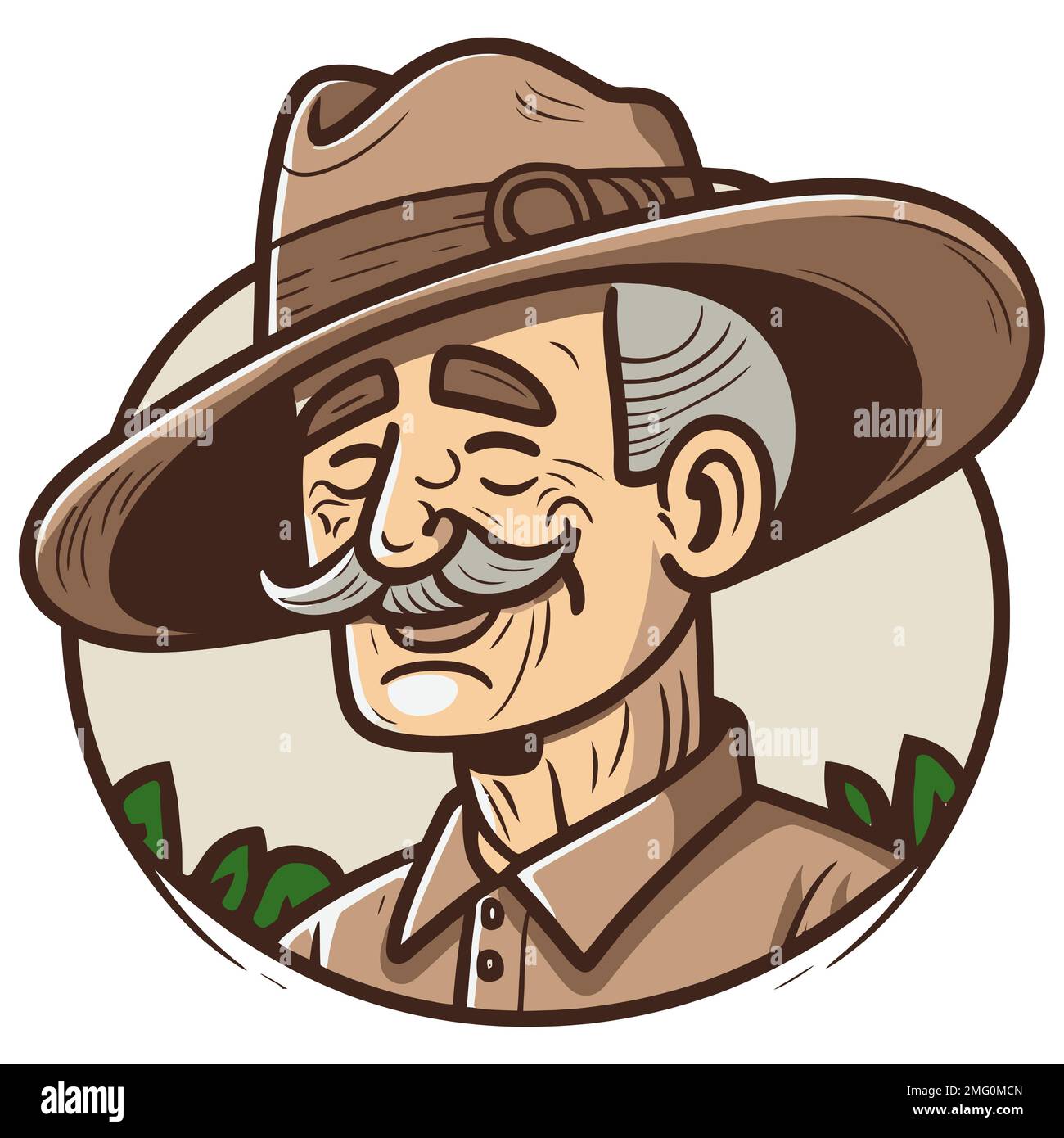 portrait of a man in a hat on a safari. old man portrait. flat vector ...