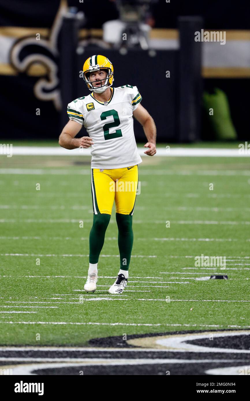 Green Bay Packers place kicker Mason Crosby (2) during an NFL football ...