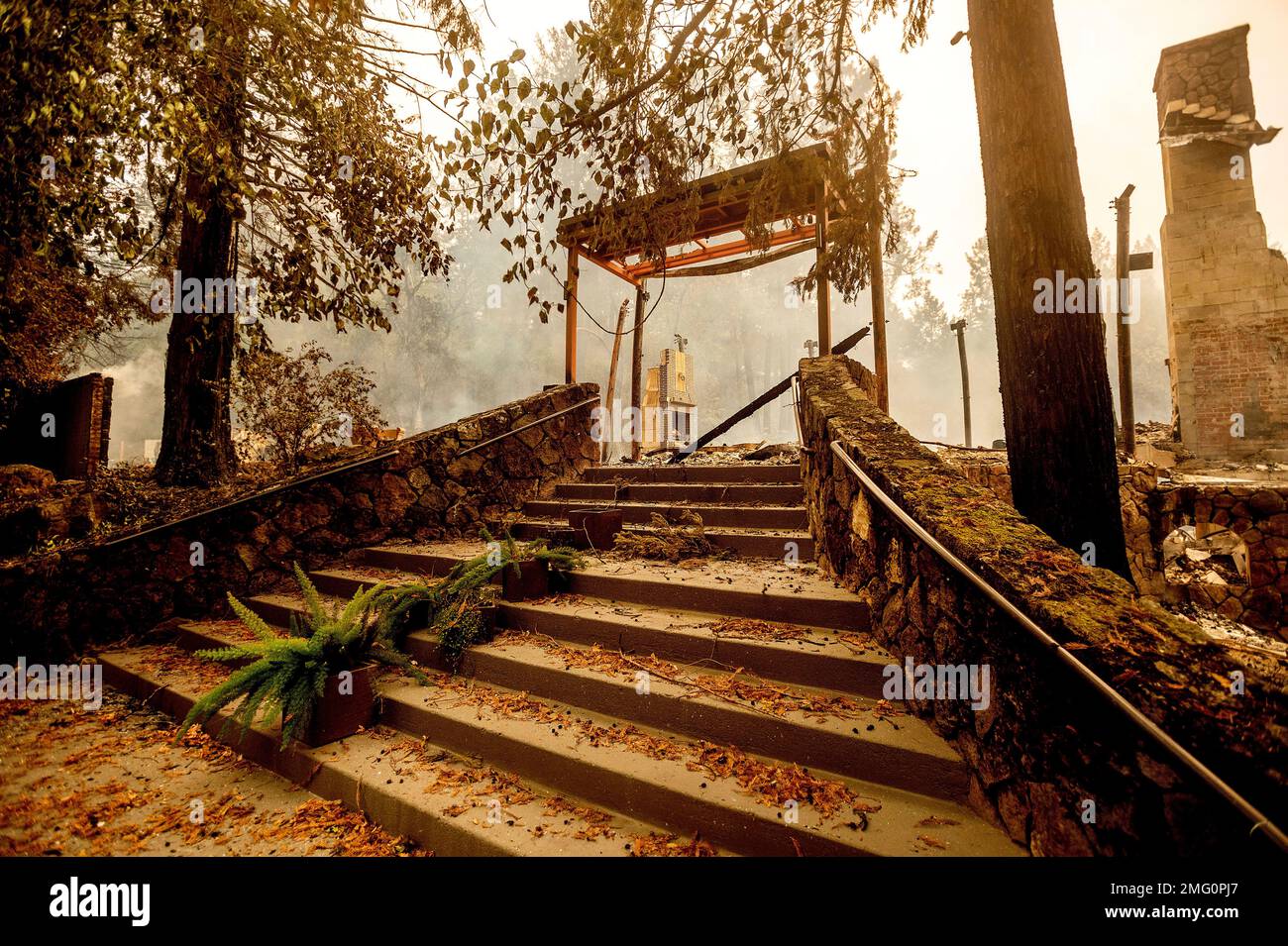 A staircase remains, Monday, Sept. 28, 2020, at the Restaurant at ...