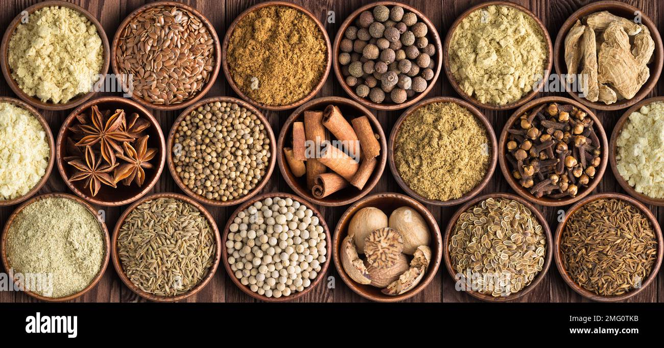 Indian seasoning for food background. spice texture, top view Stock ...