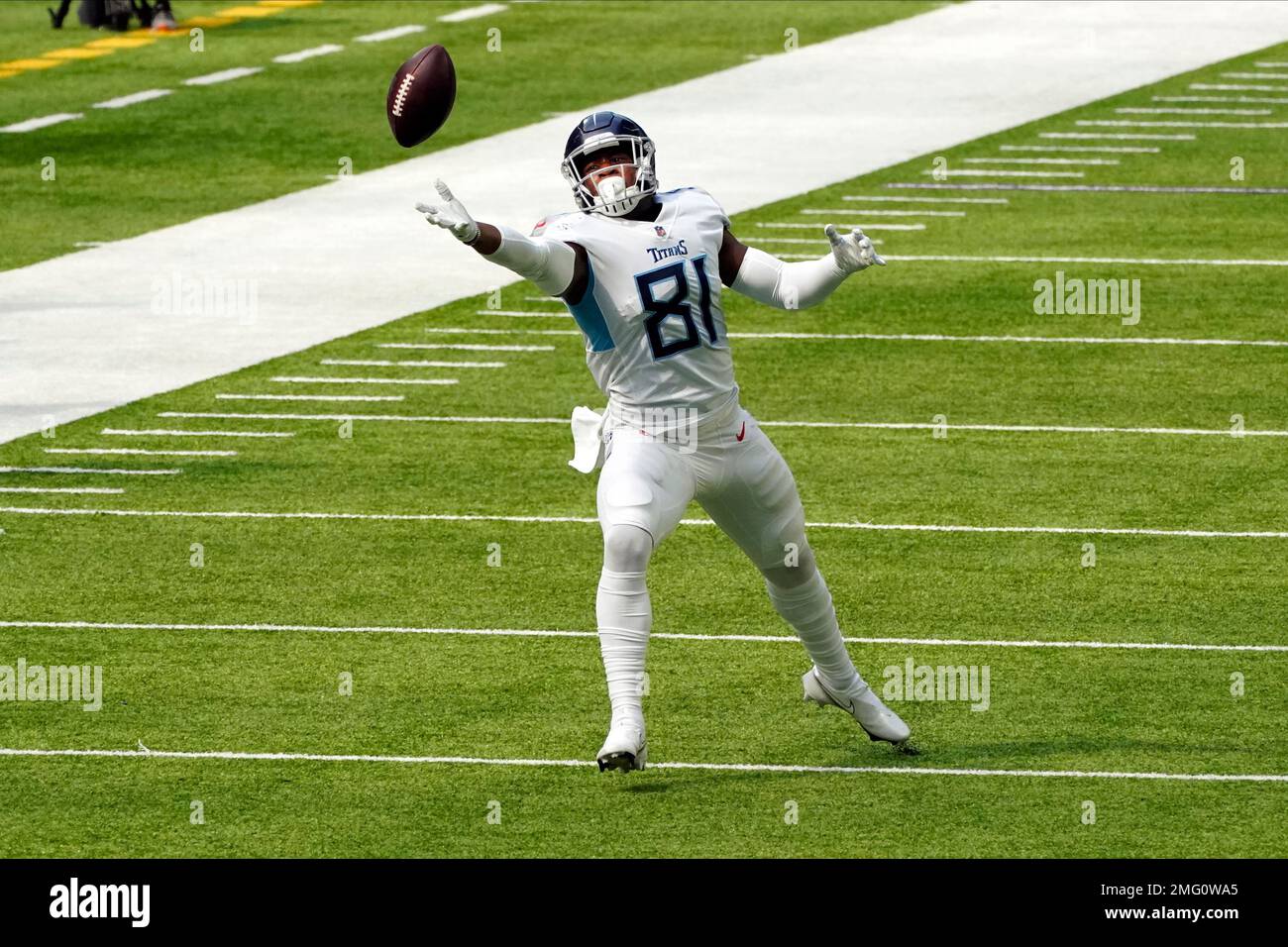 Tennessee Titans tight end Jonnu Smith reaches for a pass in an NFL ...