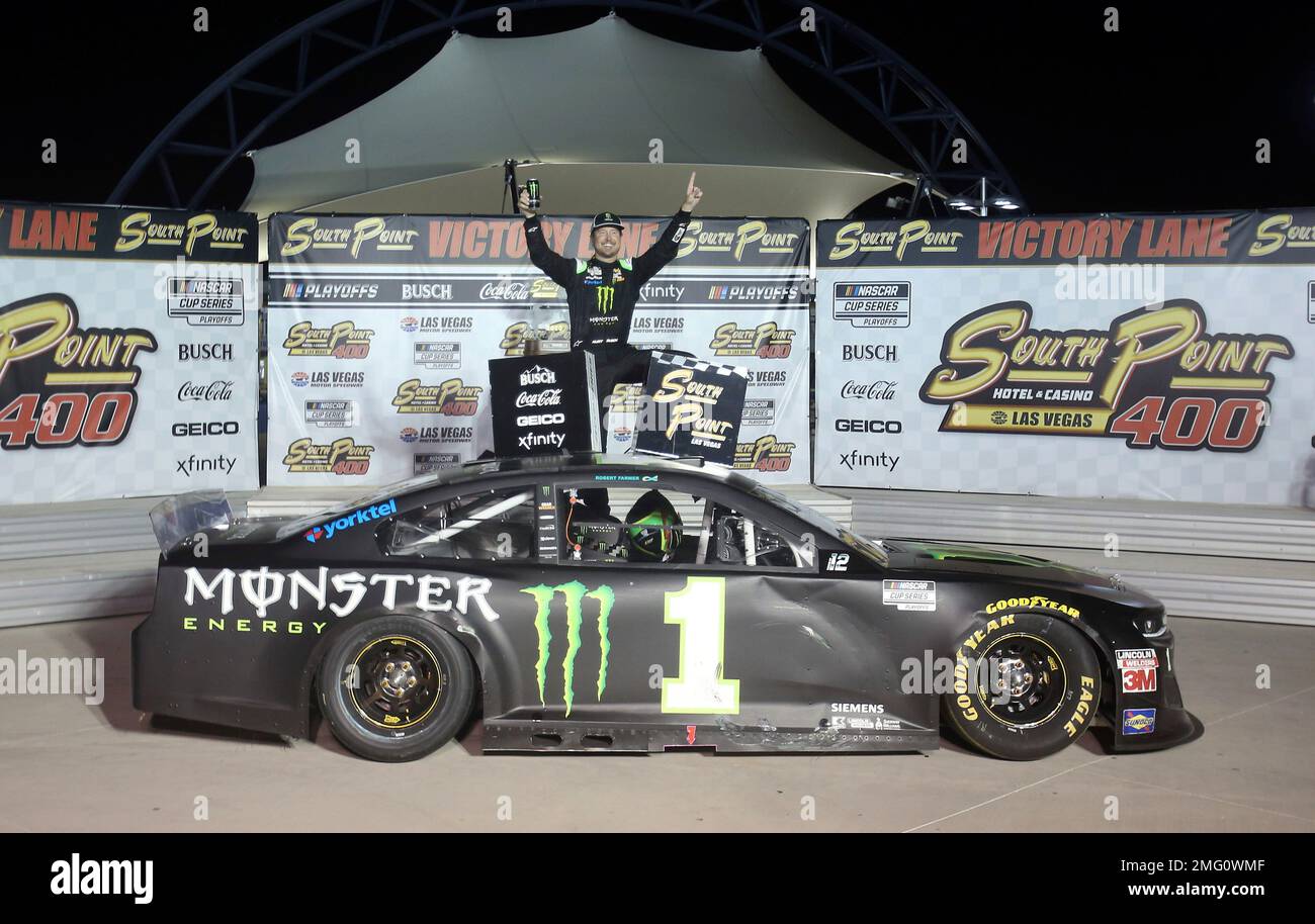 Kurt Busch celebrates after winning a NASCAR Cup Series auto race ...