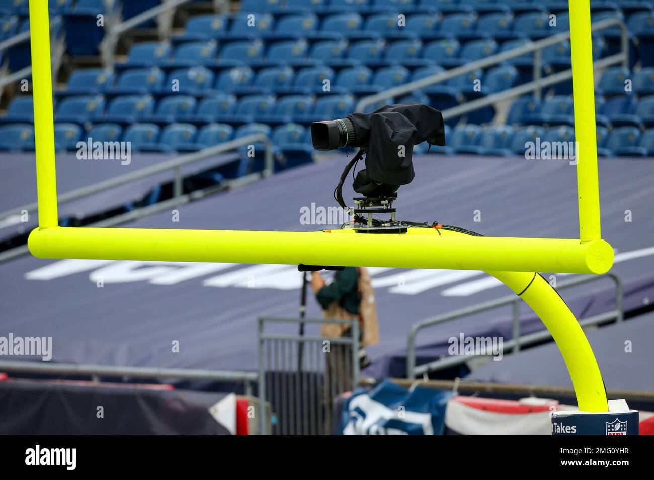 Detail view of the goalpost camera prior to an NFL football game ...