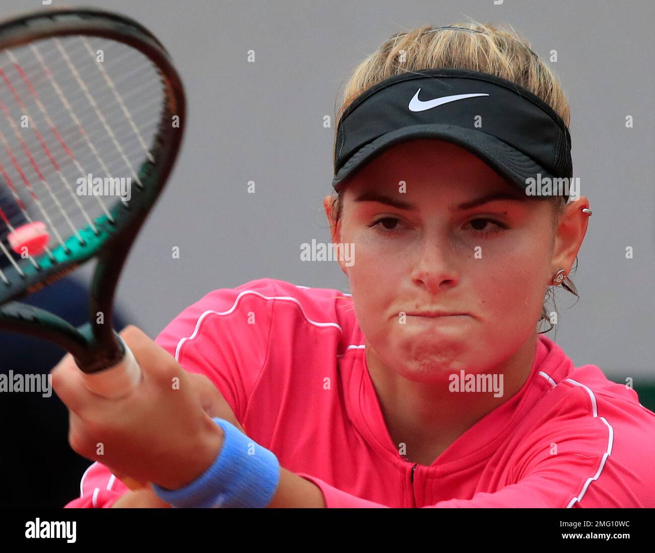 Ukraine's Katarina Zavatska plays a shot against Netherlands' Kiki ...