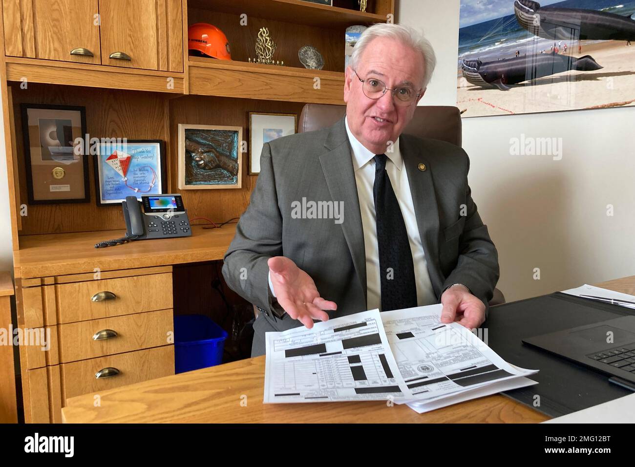 Oregon state Rep. David Gomberg shows a reporter heavily redacted ...