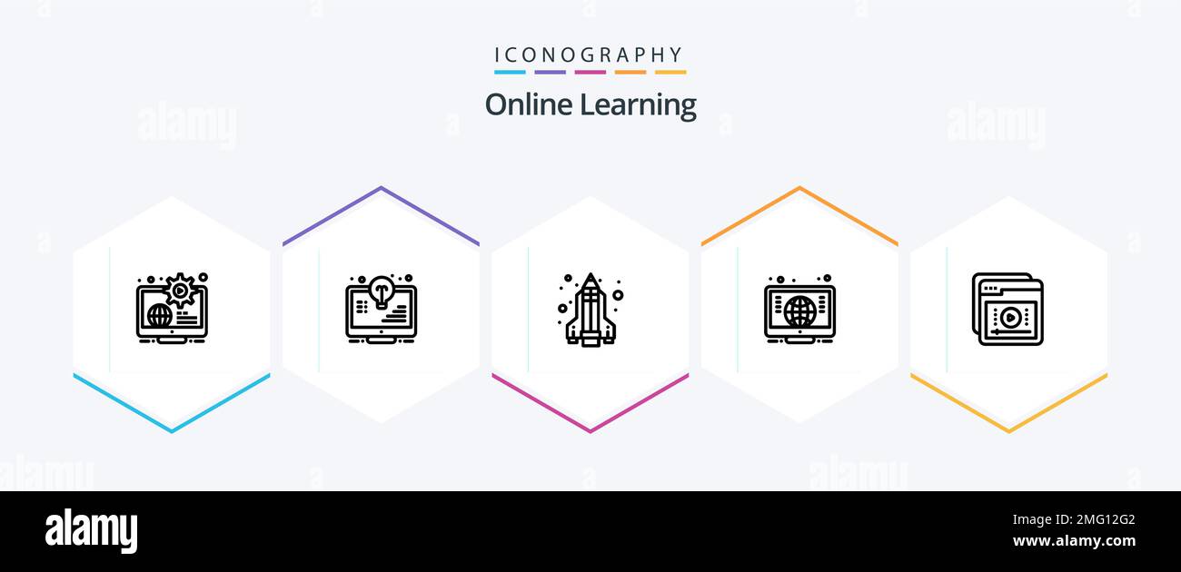 Online Learning 25 Line icon pack including e-learning. learning. light ...